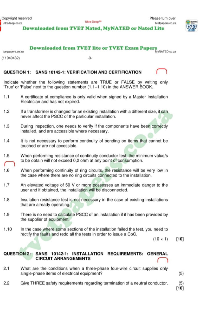 QUESTION 1: SANS 10142-1: VERIFICATION AND | StudyX