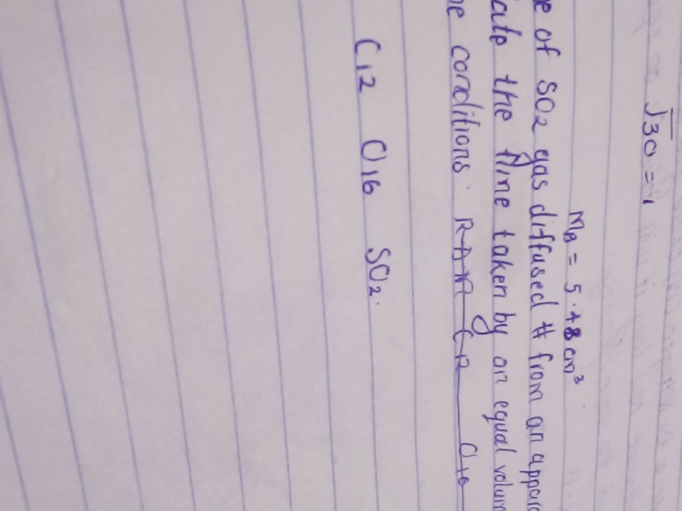 MB = 5.48 cm³ Time of SO2 gas diffused # | StudyX