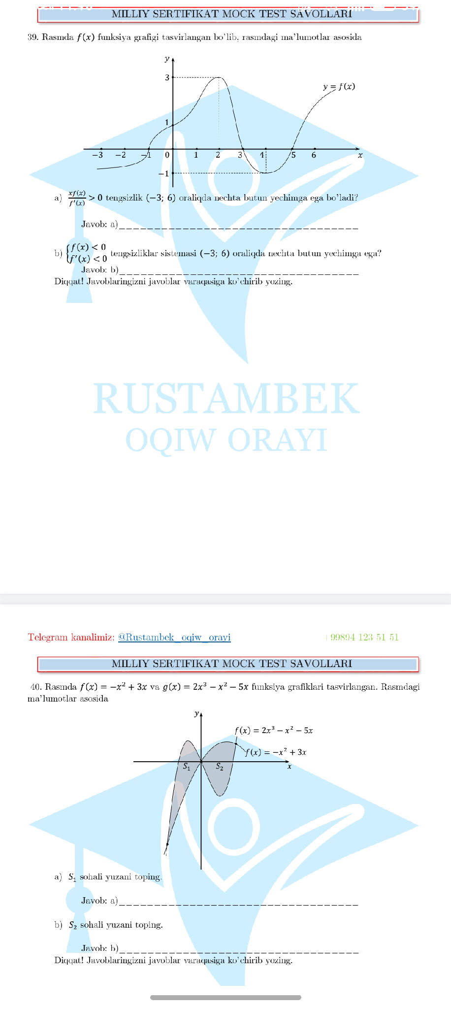 39. Rasmda $f(x)$ funksiya grafigi | StudyX