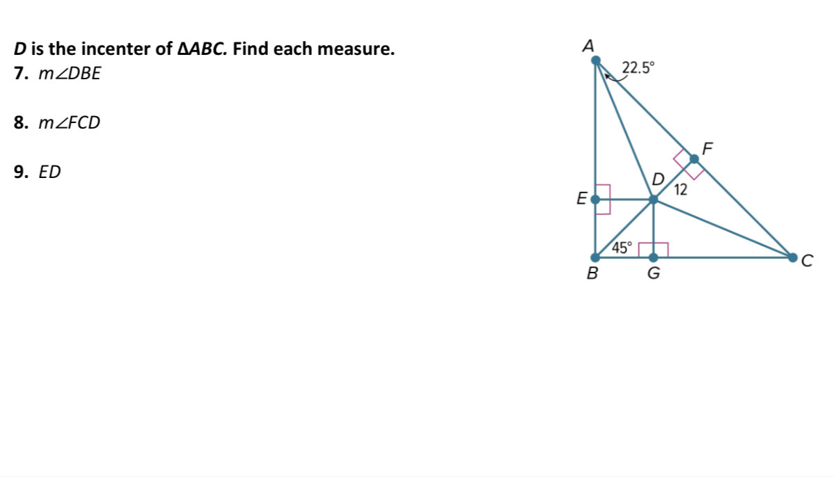 D is the incenter of $ ABC$. Find each | StudyX