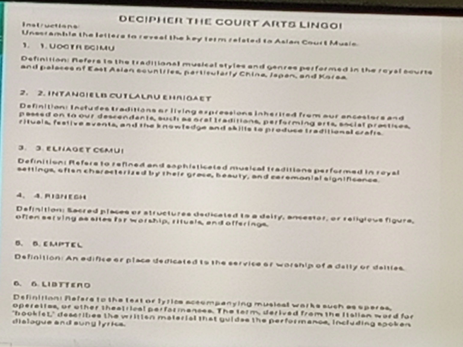DECIPHER THE COURT ARTS LINGOI | StudyX