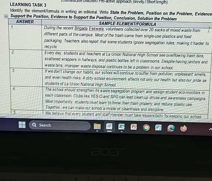 LEARNING TASK 3 Identify the element/formula | StudyX