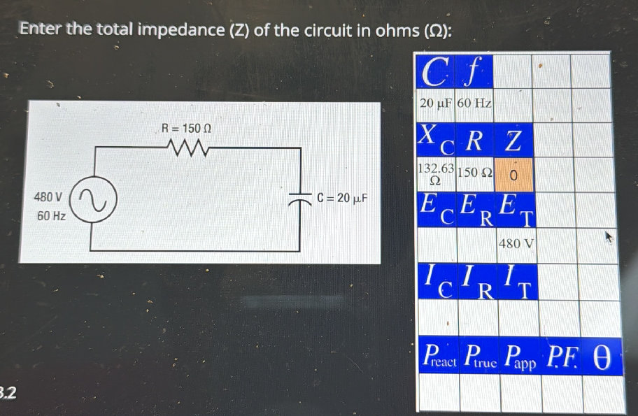 Enter the total impedance $(Z)$ of the | StudyX