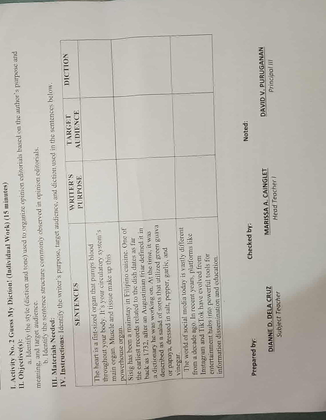 IV. Instructions: Identify the writer's | StudyX