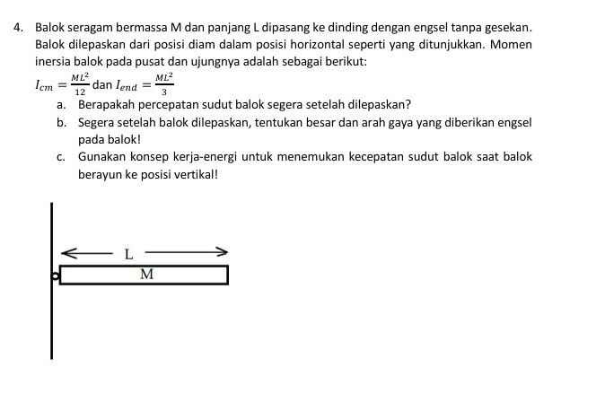 Balok seragam bermassa M dan panjang L | StudyX