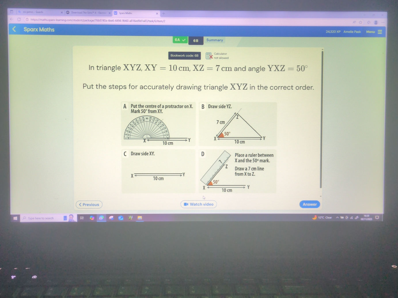In triangle XYZ, XY = 10 cm, XZ = 7 cm and | StudyX