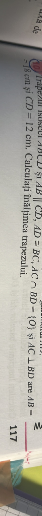 Trapezul isoscel $ABCD$ cu $AB CD$, $AD = | StudyX