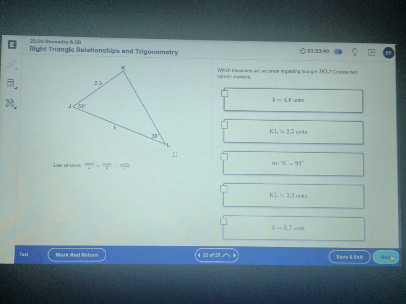 The following image shows triangle JKL with | StudyX