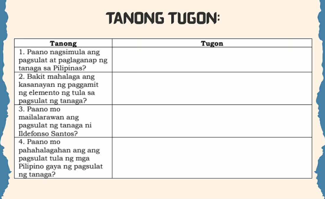 TANONG TUGON: | Tanong | Tugon | | :--- | | StudyX