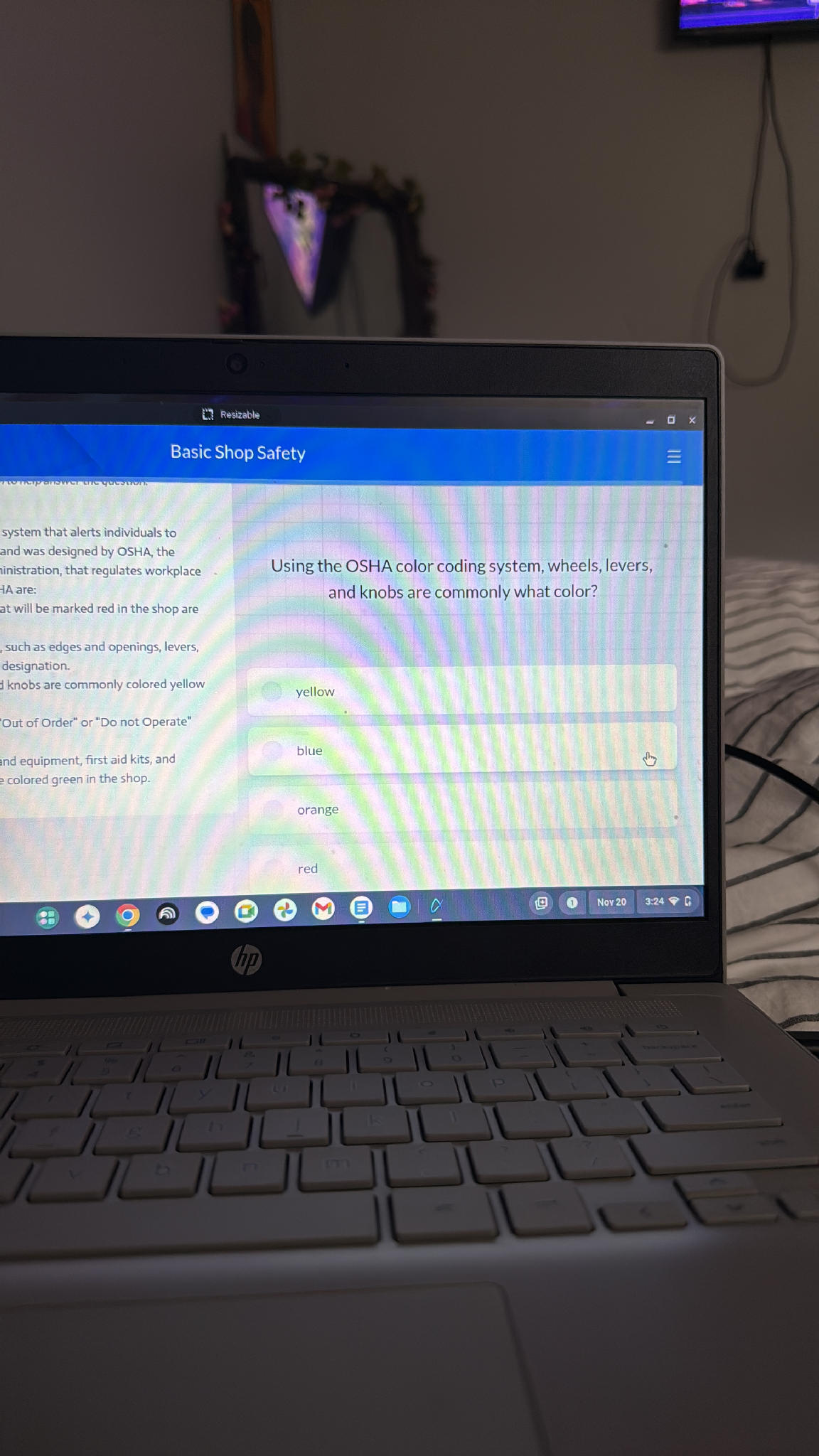 Using the OSHA color coding system, wheels, | StudyX