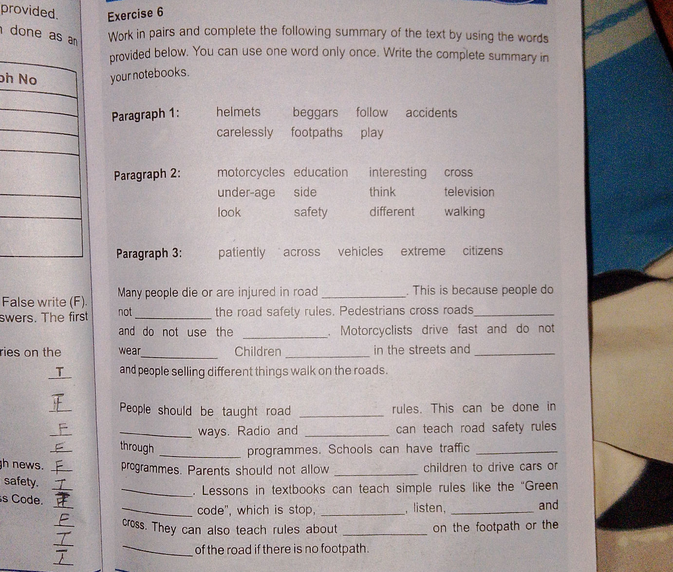 Exercise 6 Work in pairs and complete the | StudyX