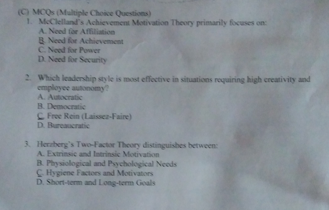 (C) MCQs (Multiple Choice Questions) 1. | StudyX