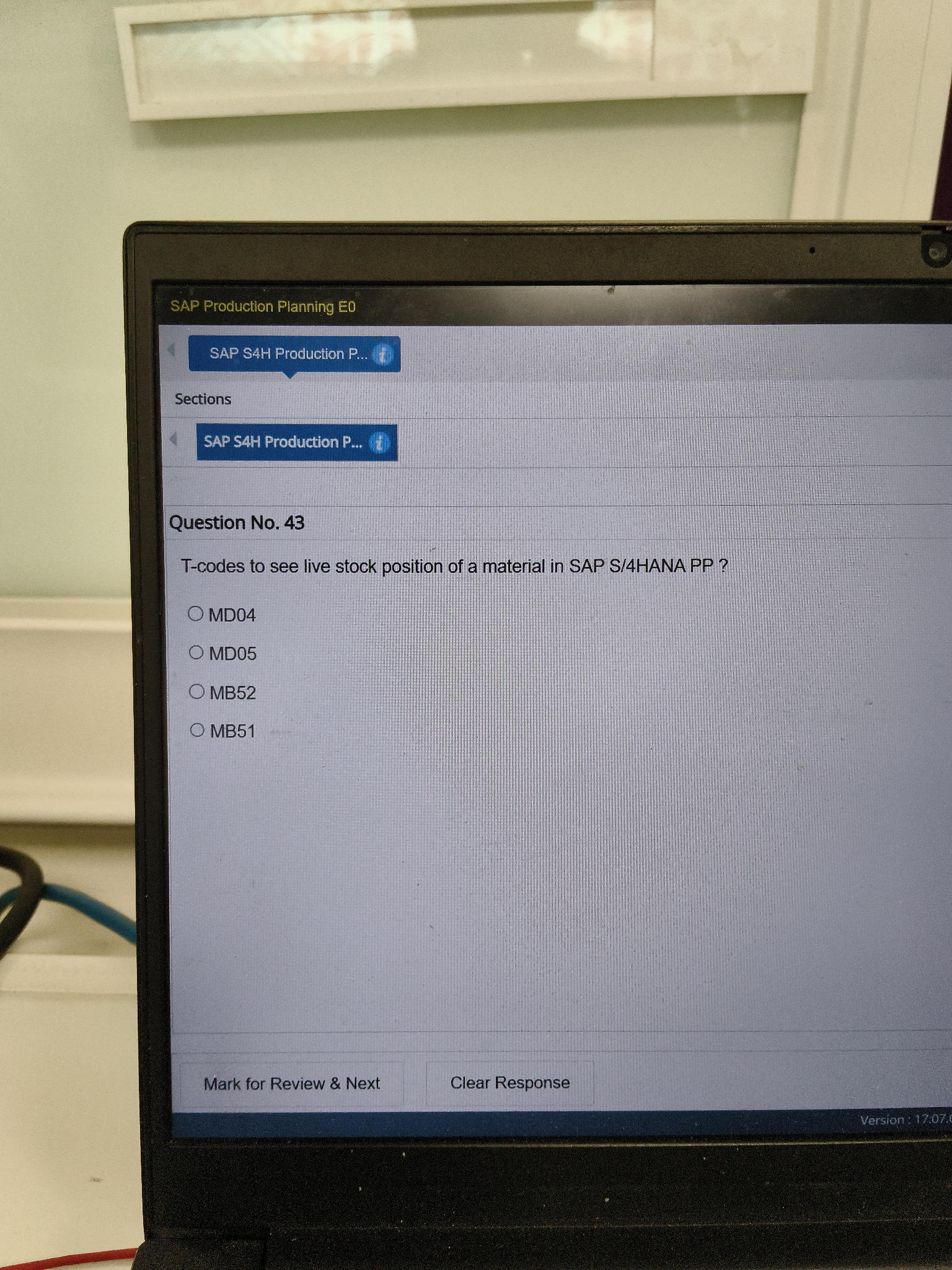 Question No. 43 T-codes to see live stock | StudyX