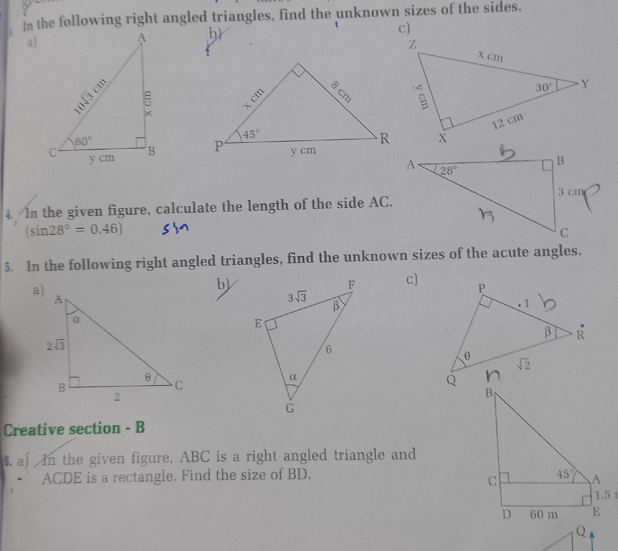 In the following right angled triangles, | StudyX