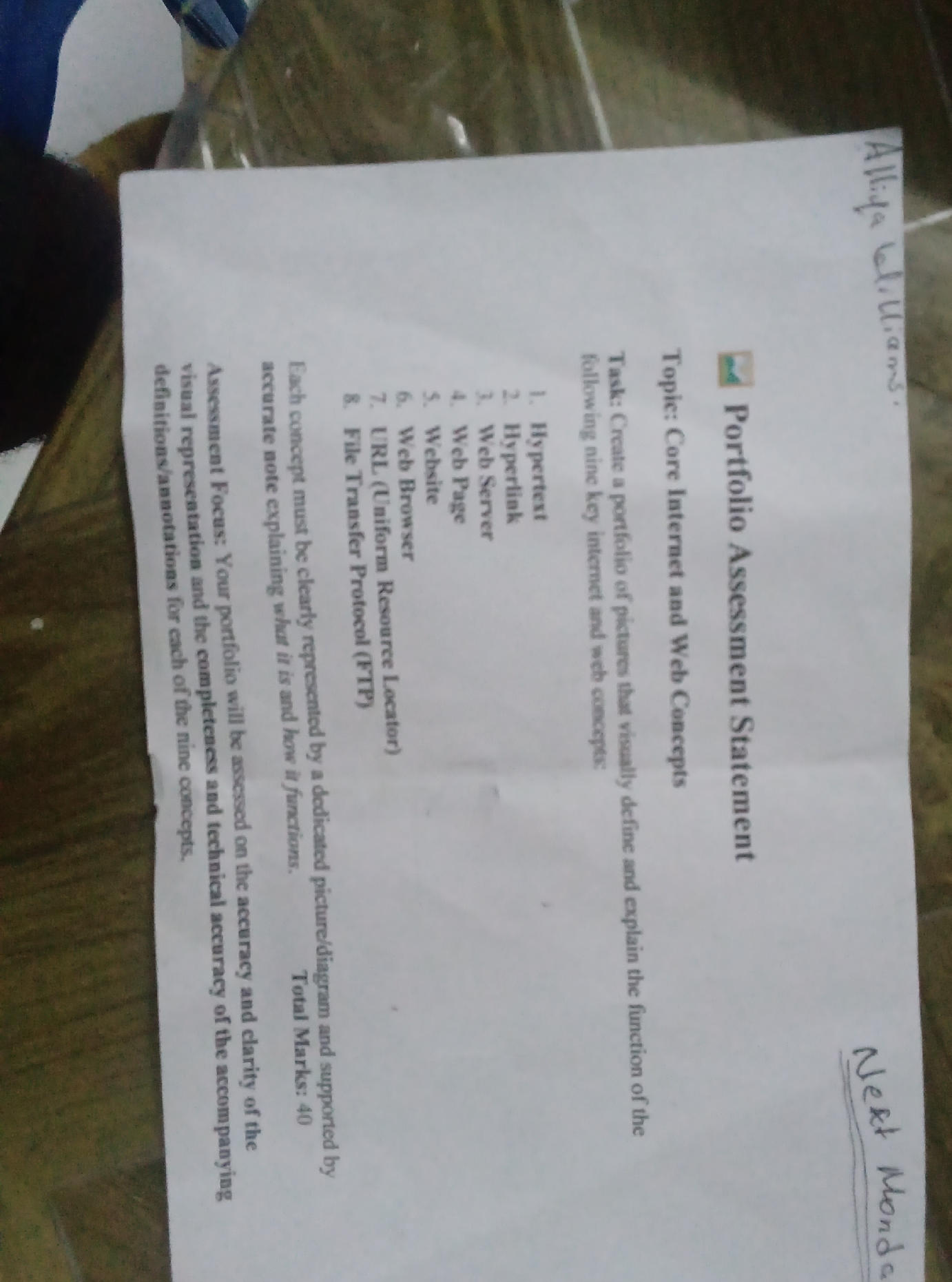 Portfolio Assessment Statement Topic: Core | StudyX