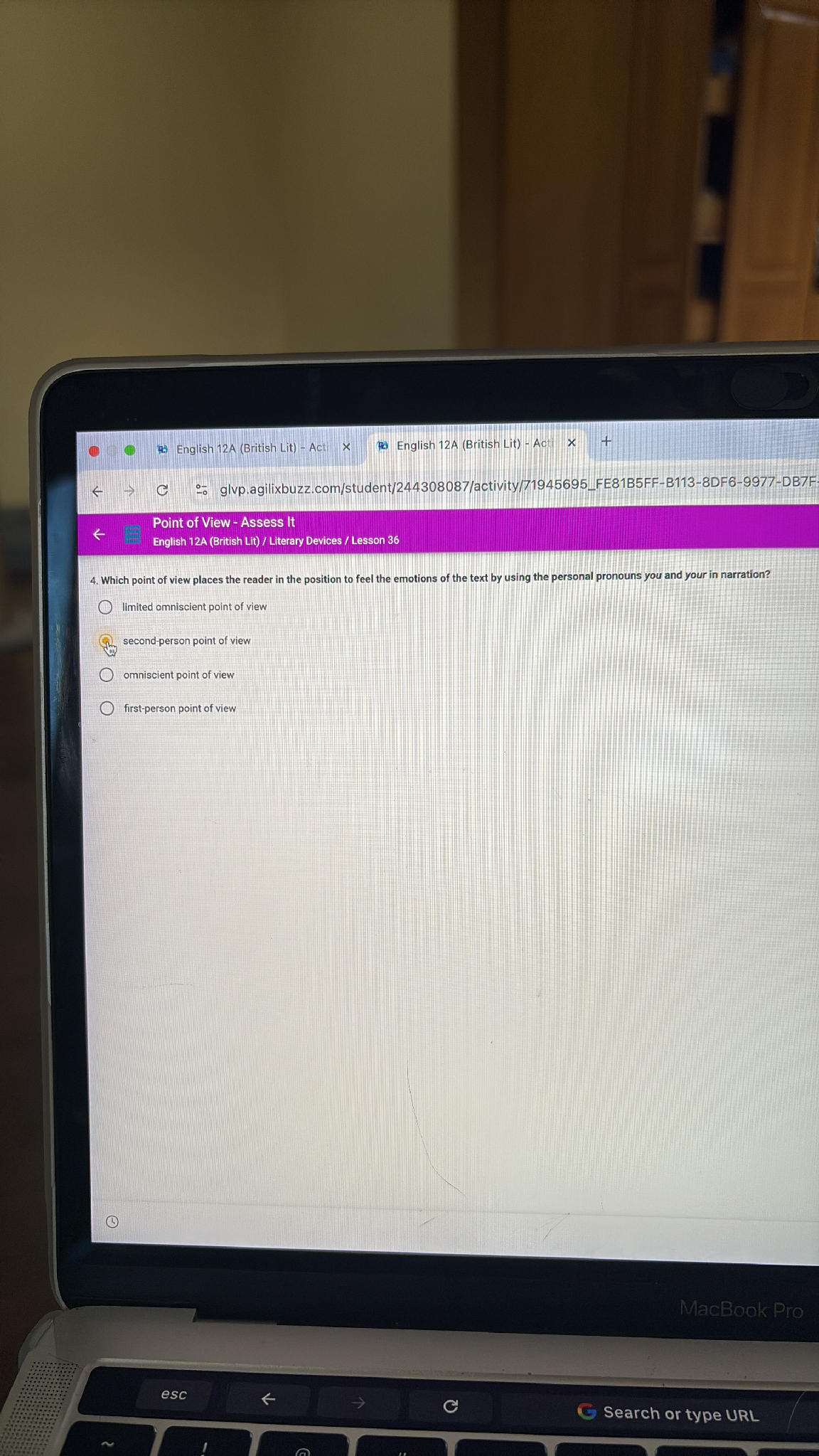 Which point of view places the reader in the | StudyX