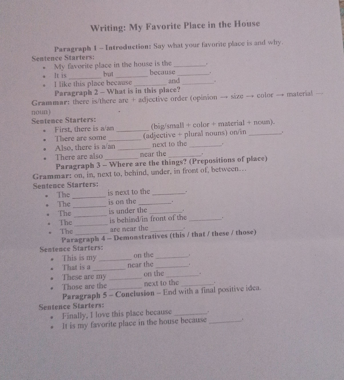 Writing: My Favorite Place in the House | StudyX