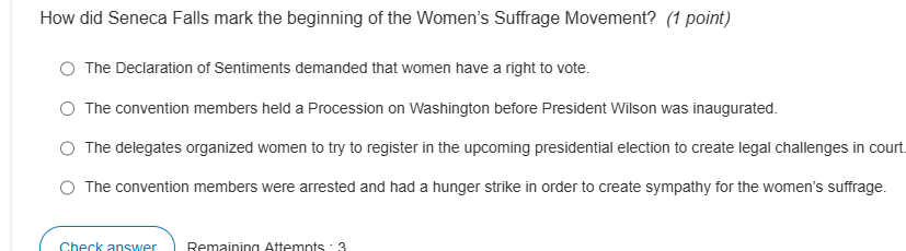 How did Seneca Falls mark the beginning of | StudyX