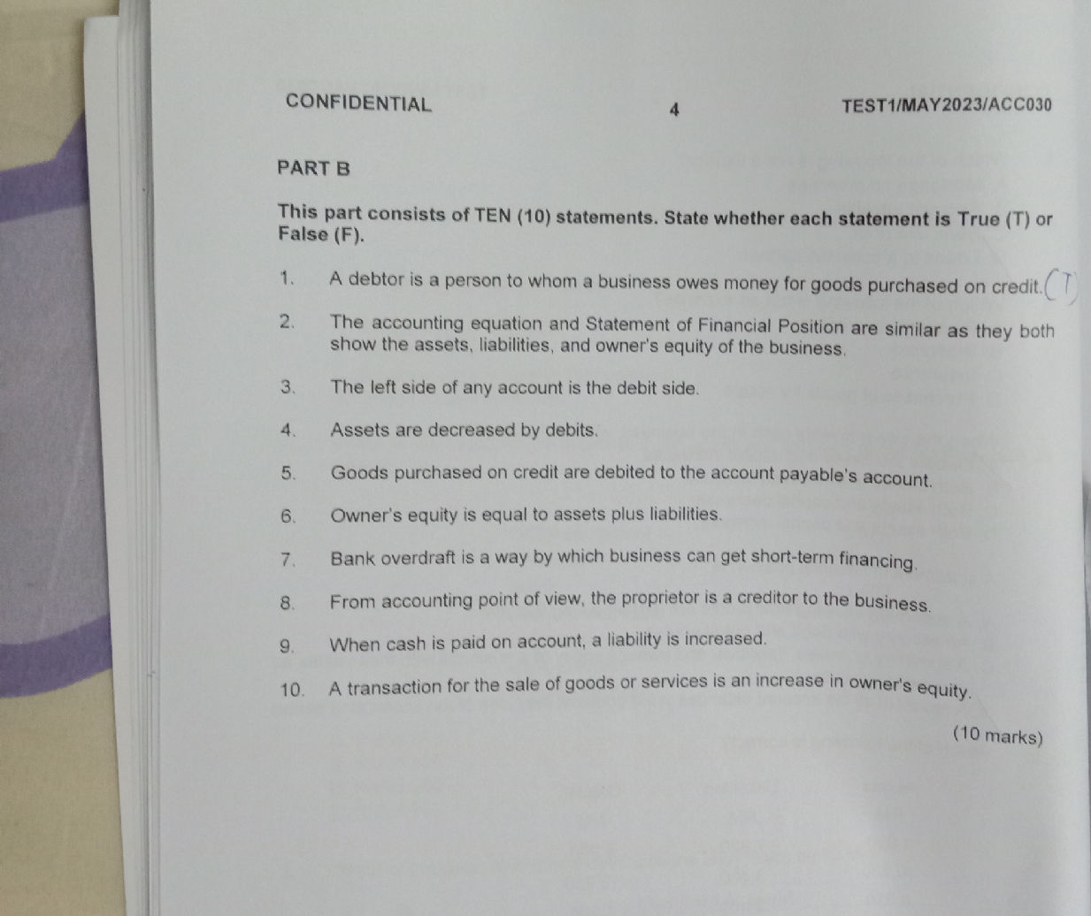 PART B This part consists of TEN (10) | StudyX