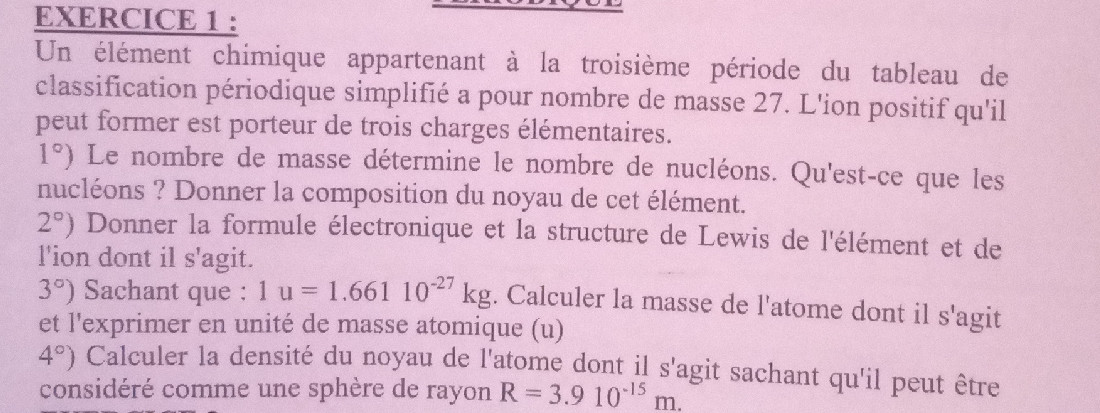 EXERCICE 1 : Un élément chimique | StudyX