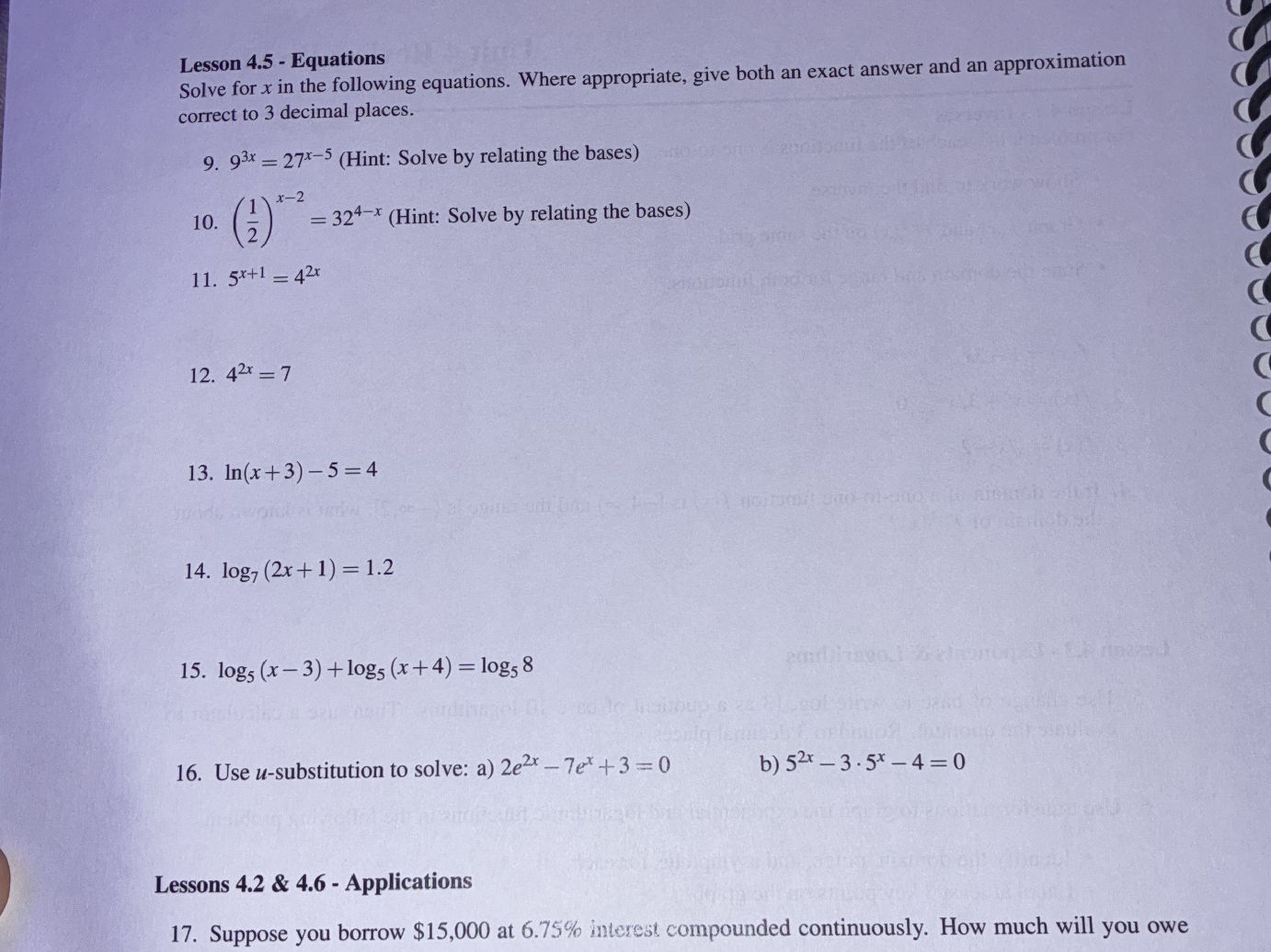 Lesson 4.5 - Equations Solve for $x$ in the | StudyX