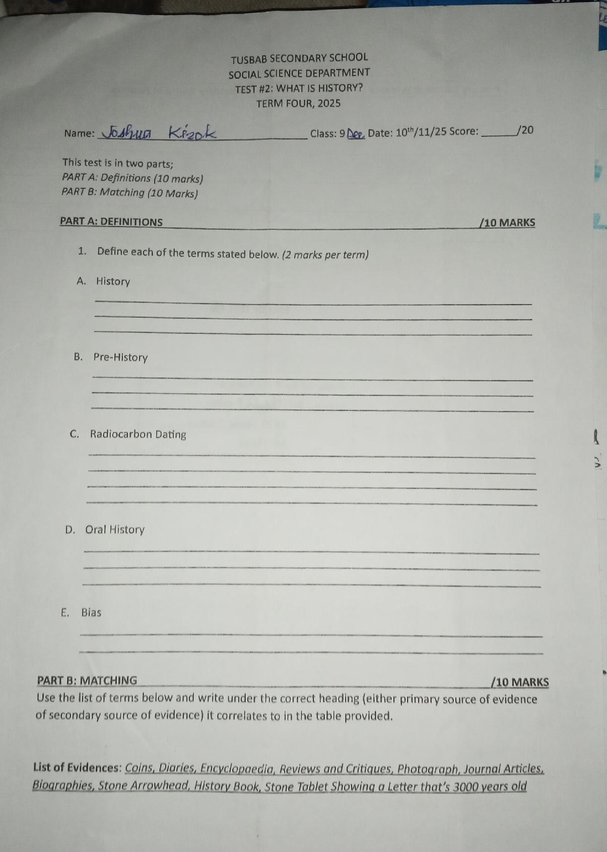 TUSBAB SECONDARY SCHOOL SOCIAL SCIENCE | StudyX