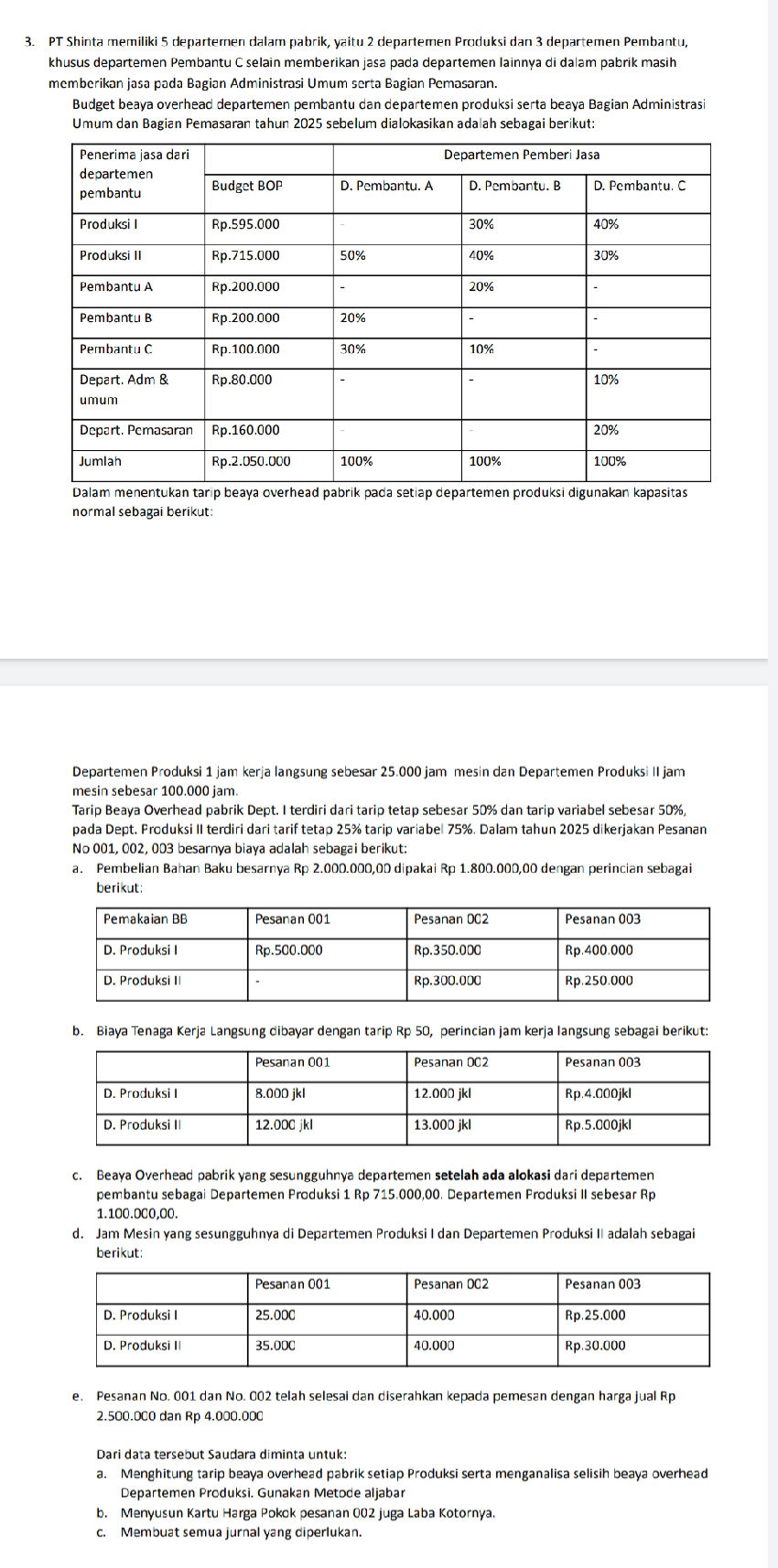 PT Shinta memiliki 5 departemen dalam | StudyX