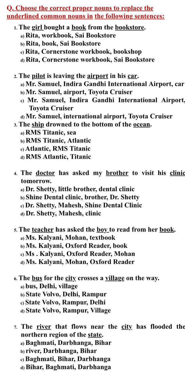 Q. Choose the correct proper nouns to | StudyX