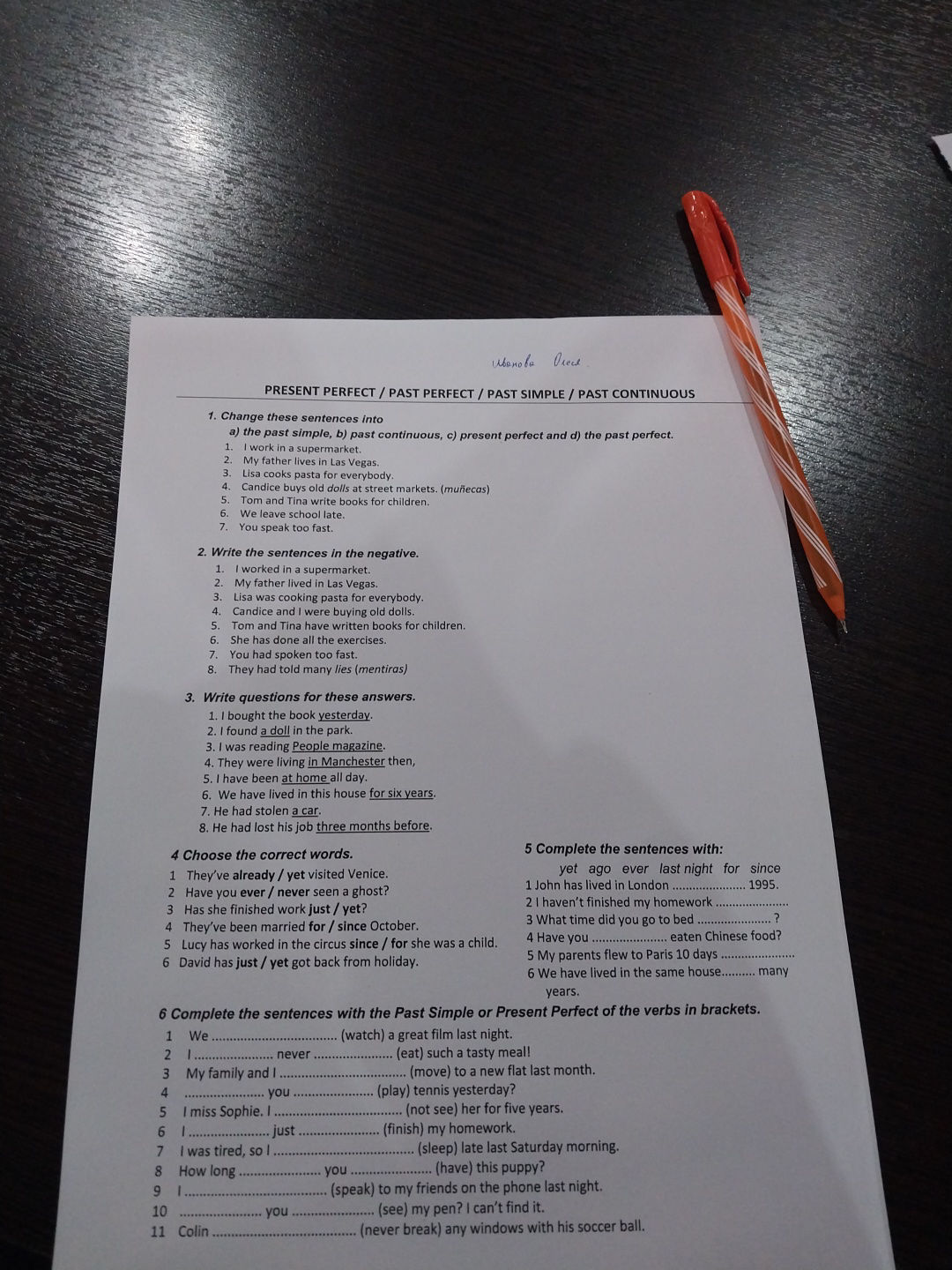 PRESENT PERFECT / PAST PERFECT / PAST SIMPLE | StudyX