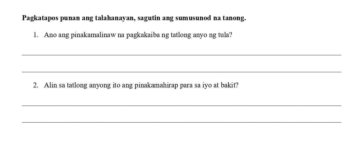 Pagkatapos punan ang talahanayan, sagutin | StudyX