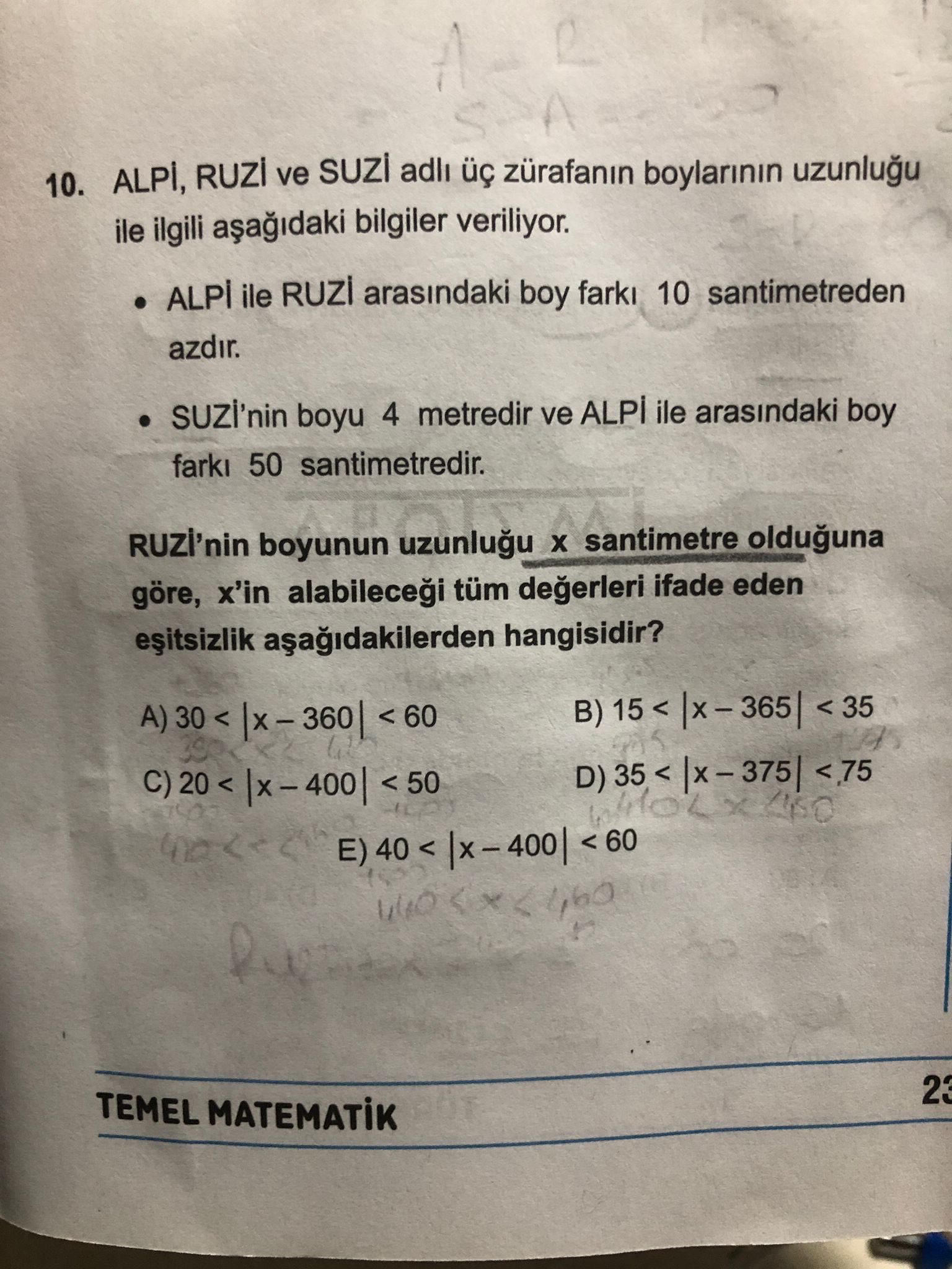 10. ALPİ, RUZİ ve SUZİ adlı üç zürafanın | StudyX