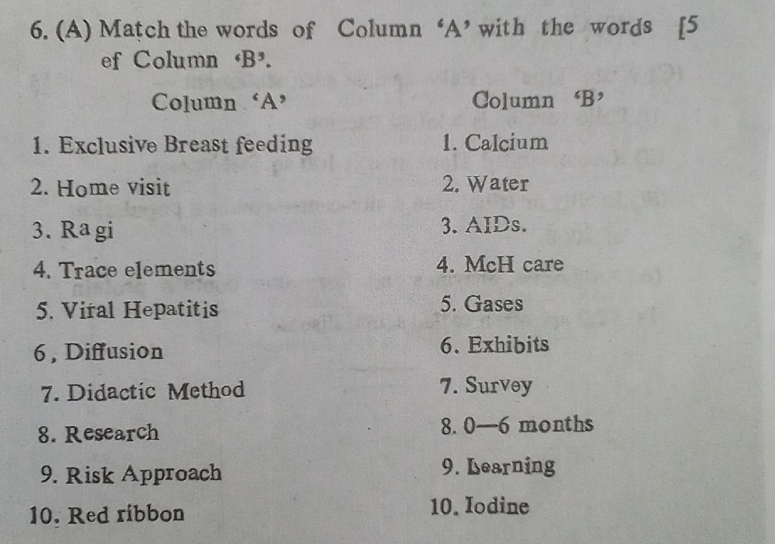 6. (A) Match the words of Column 'A' with | StudyX