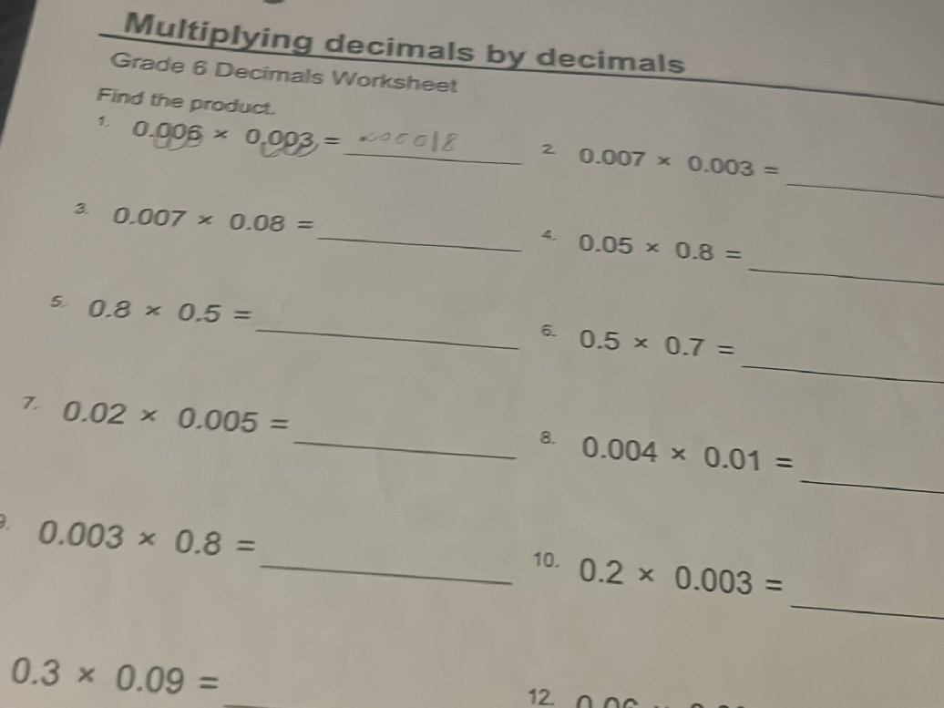 Multiplying decimals by decimals Grade 6 | StudyX