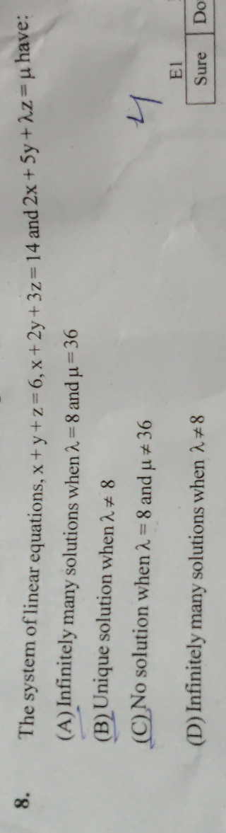 The system of linear equations, $x+y+z=6$, | StudyX