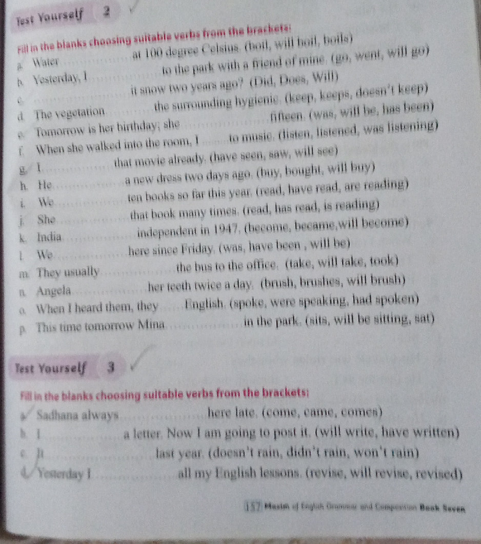 Fill in the blanks choosing suitable verbs | StudyX