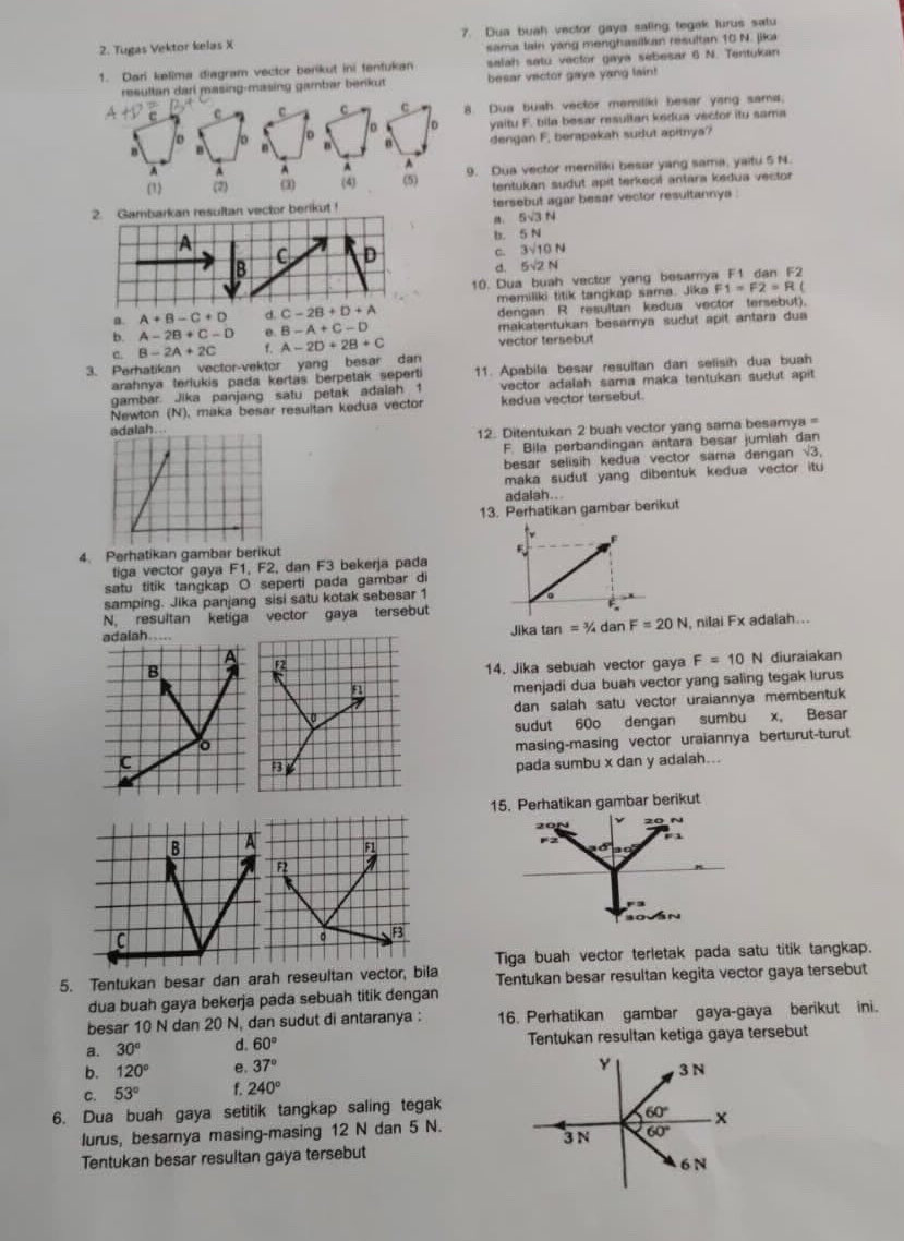 2. Tugas Vektor kelas X 1. Dari kelima | StudyX