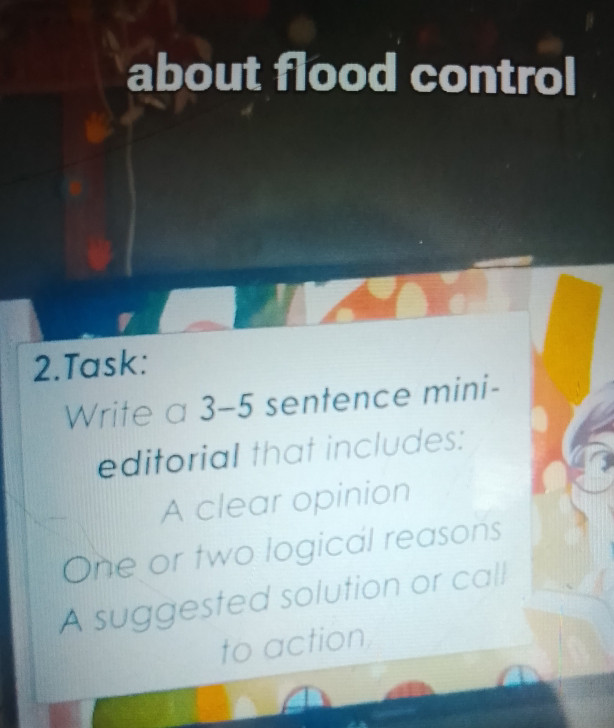 Topic: about flood control 2. Task: Write a | StudyX