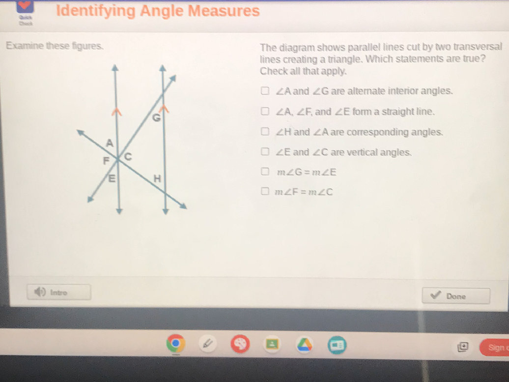 The diagram shows parallel lines cut by two | StudyX