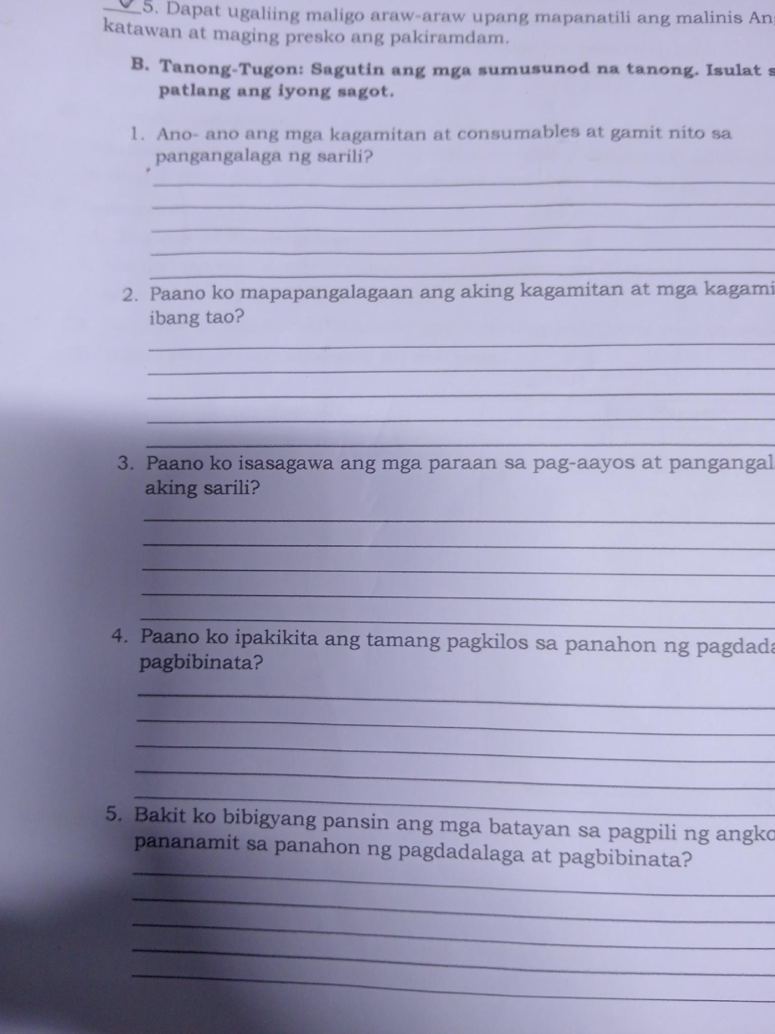 5. Dapat ugaliing maligo araw-araw upang | StudyX