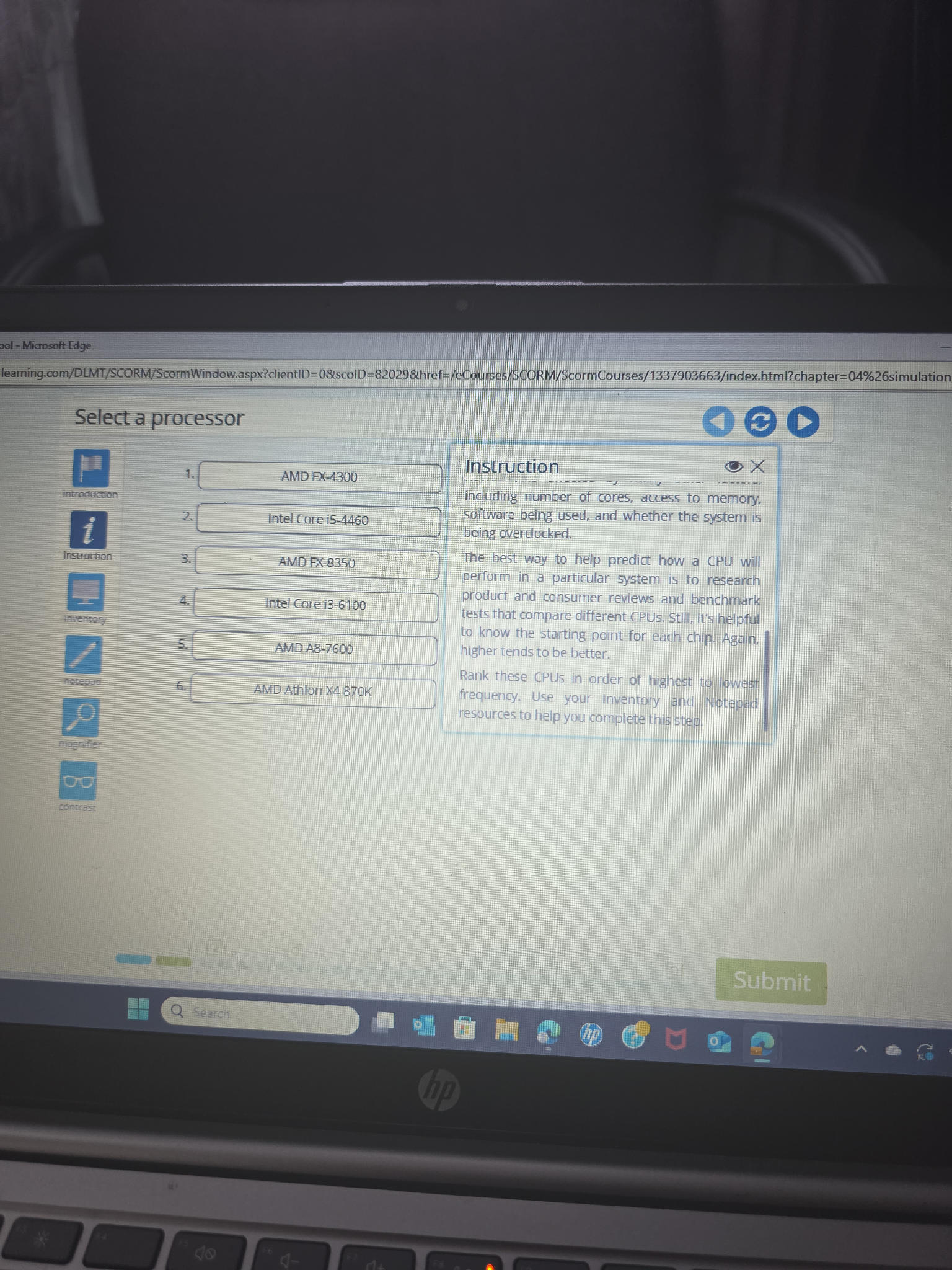 Select a processor Instruction | StudyX