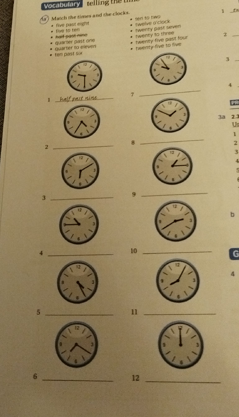 Vocabulary telling the time 1a) Match the | StudyX