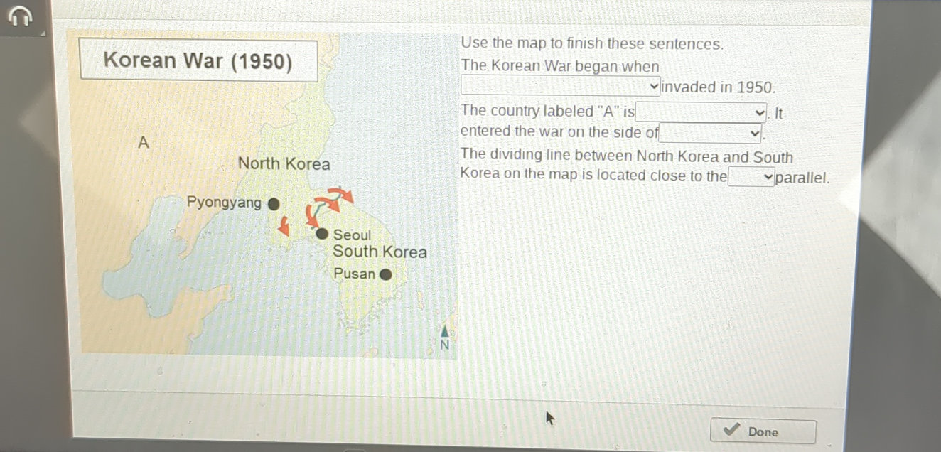 Korean War (1950) Use the map to finish | StudyX