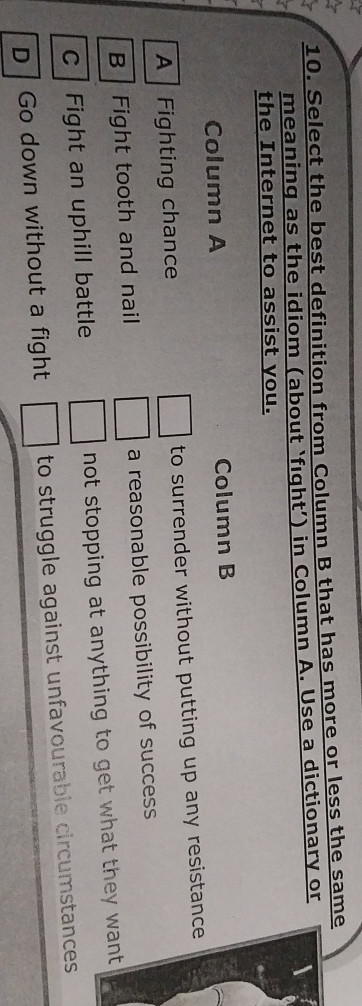 10. Select the best definition from Column B | StudyX