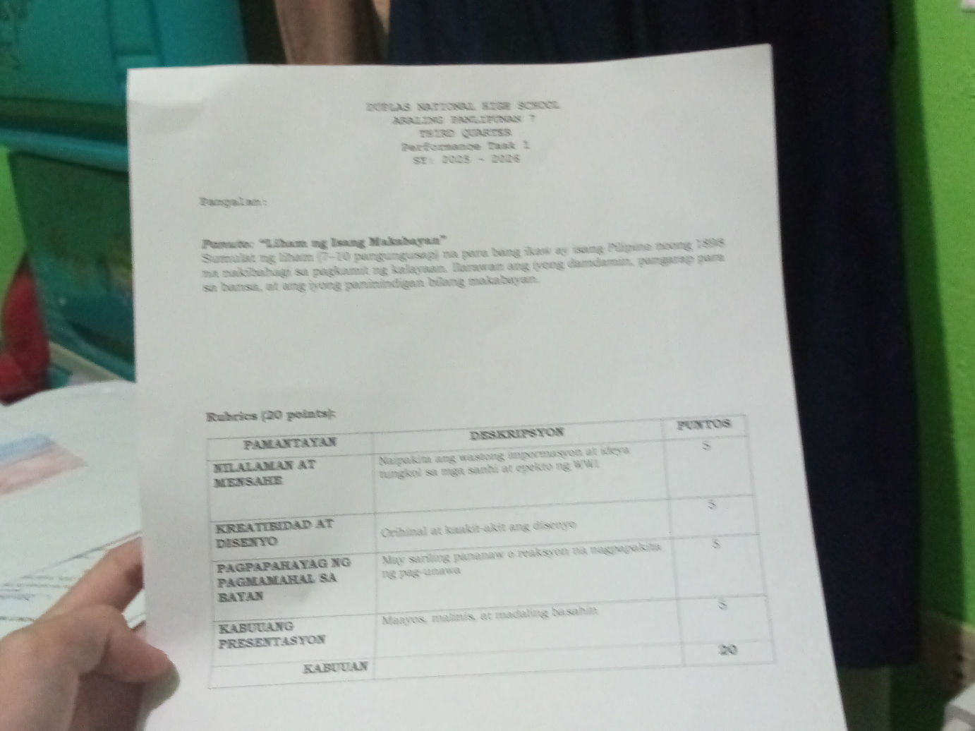 Pangalan: Panuto: "Liham ng Isang | StudyX