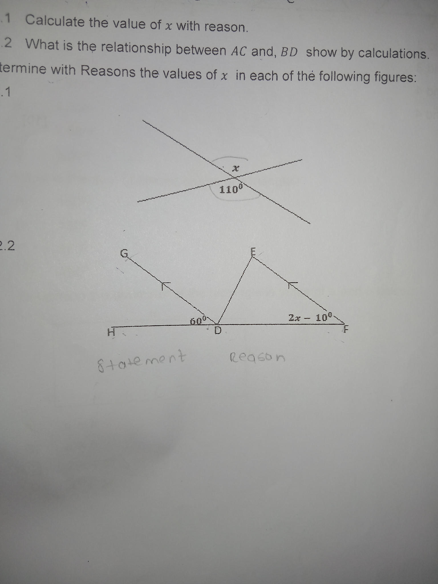 1 Calculate the value of x with reason. | StudyX
