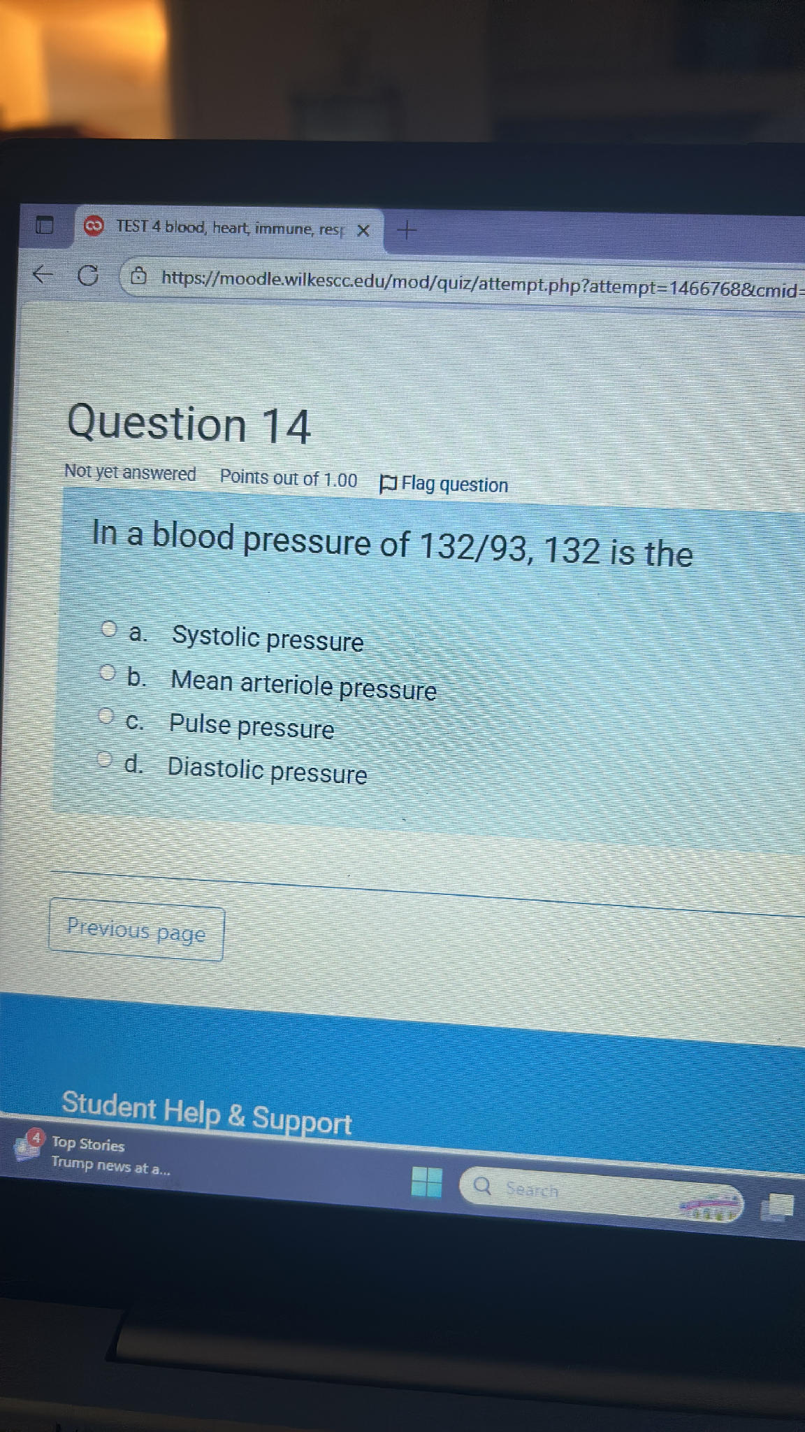 In a blood pressure of 132/93, 132 is the | StudyX