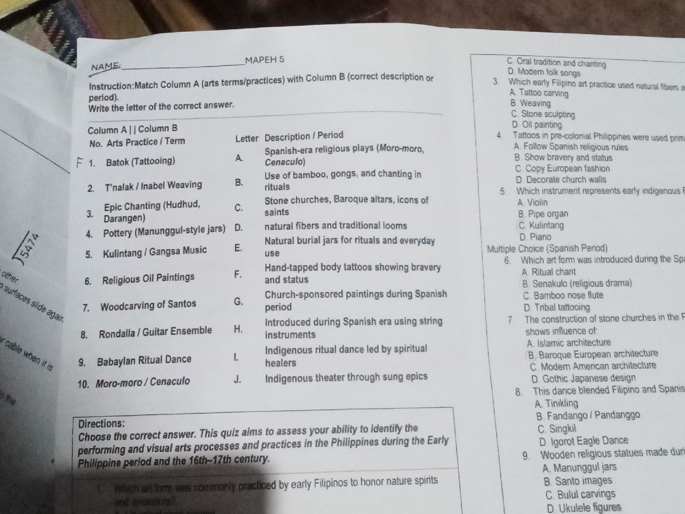 Instruction:Match Column A (arts | StudyX