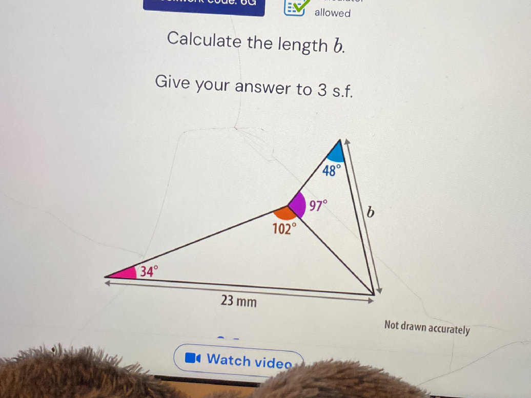 Calculate the length $b$. Give your answer | StudyX