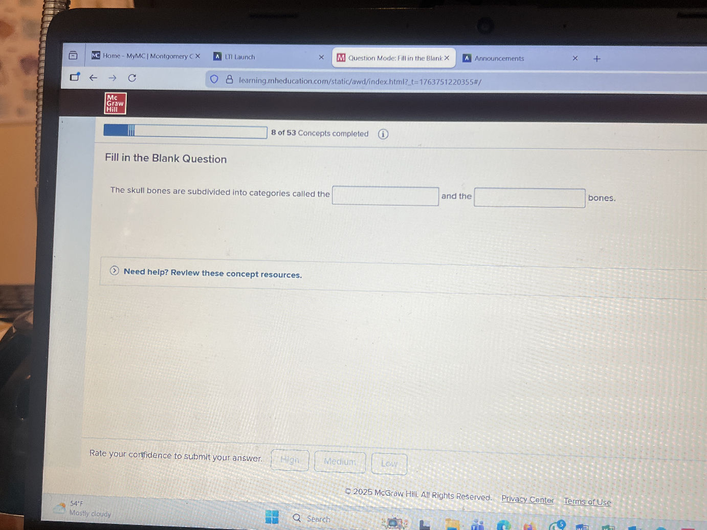 Fill in the Blank Question The skull bones | StudyX