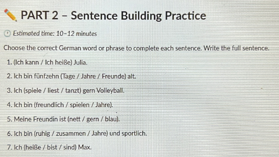 Choose the correct German word or phrase to | StudyX